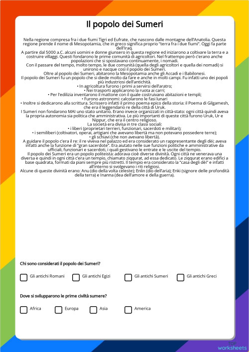 Il popolo dei Sumeri. Scheda interattiva | TopWorksheets