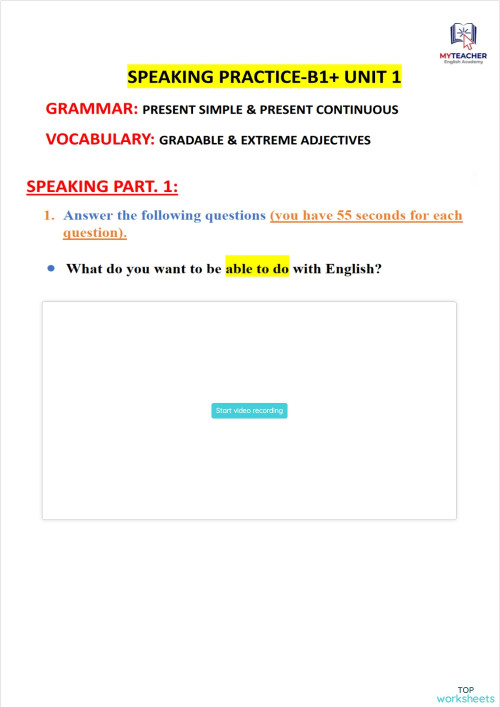 SPEAKING PRACTICE B1+ UNIT 1. Interactive worksheet | TopWorksheets