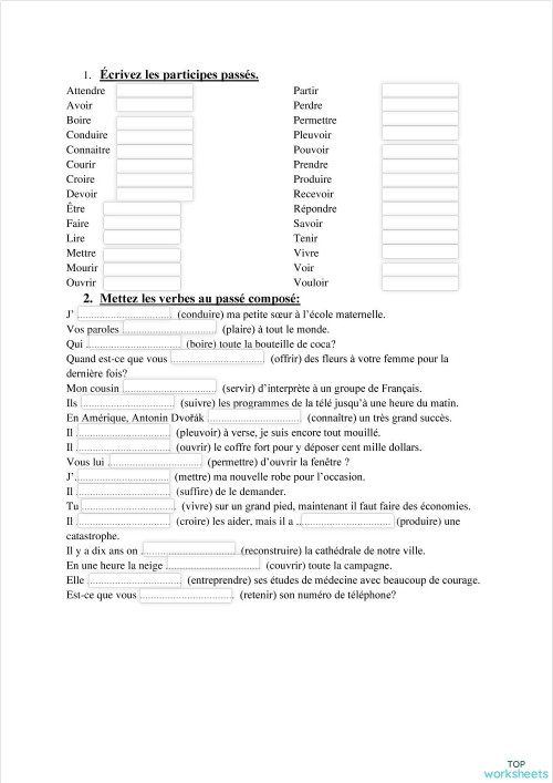 Passé composé avec "avoir". Fiche interactive | TopWorksheets