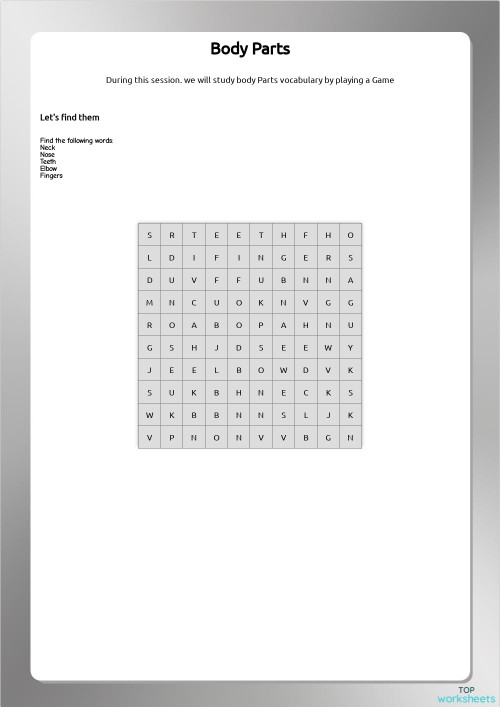 Body Parts. Interactive worksheet | TopWorksheets