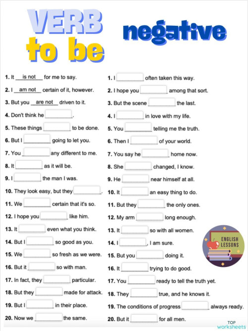 VERB TO BE (-) PRESENT SIMPLE. Interactive worksheet | TopWorksheets