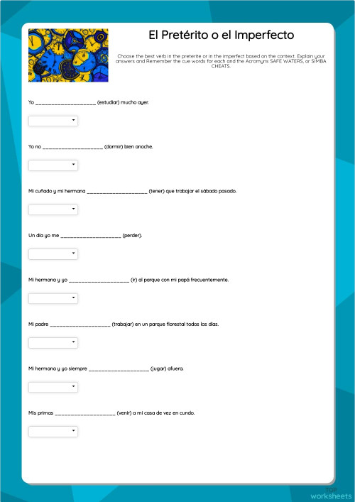 El Pretérito o el Imperfecto. Ficha interactiva | TopWorksheets