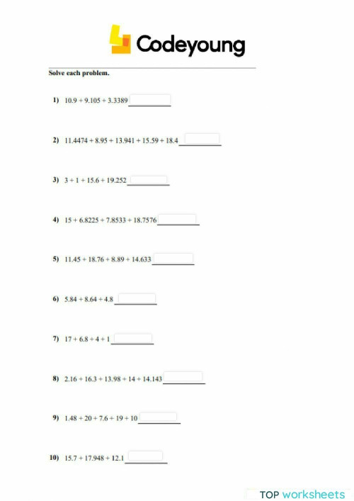 Addition and Subtraction of Decimals Application interactive ...