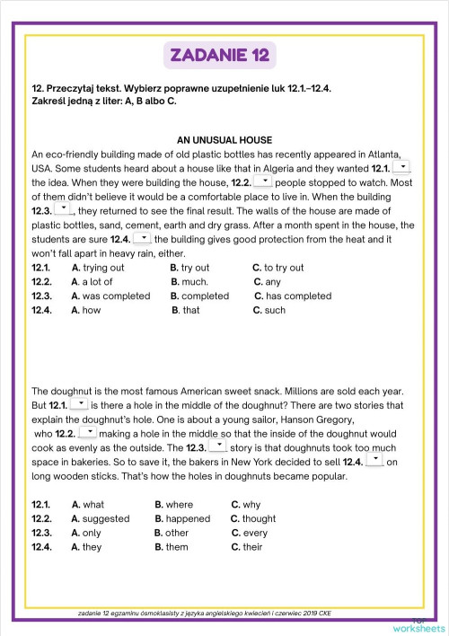 Egzamin ósmoklasisty (zadanie 12) cz. 2. Interactive worksheet | TopWorksheets