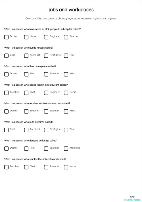 jobs and workplaces. Interactive worksheet | TopWorksheets