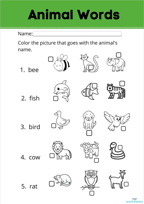 animals vocabulary. Interactive worksheet | TopWorksheets