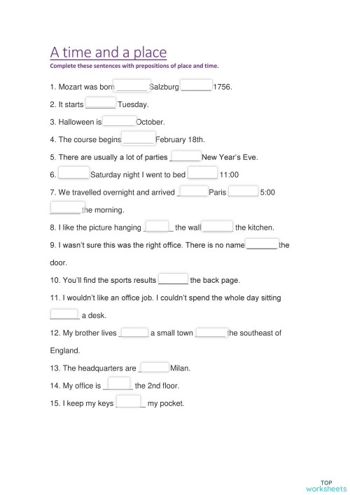 A place and a time. Ficha interactiva | TopWorksheets