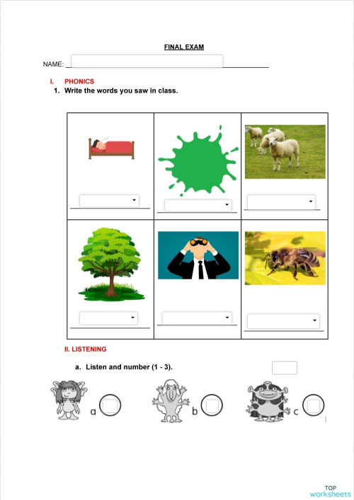 FINAL EXAM PRE MOVERS (SJ2-4). Interactive worksheet | TopWorksheets