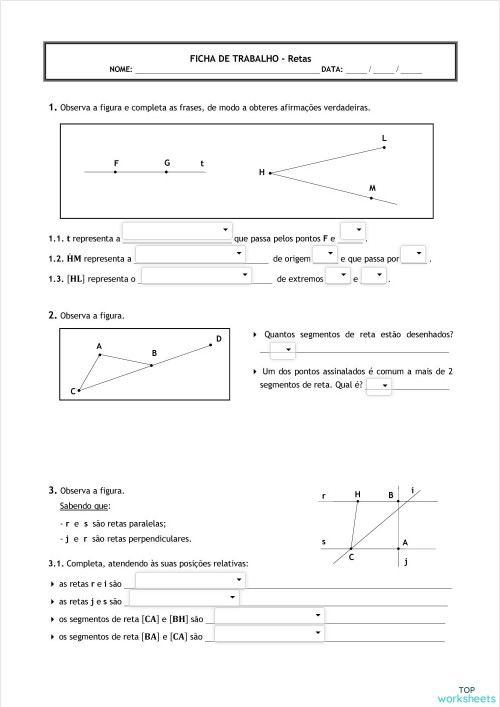 Retas: fichas interativas e exercícios online | TopWorksheets