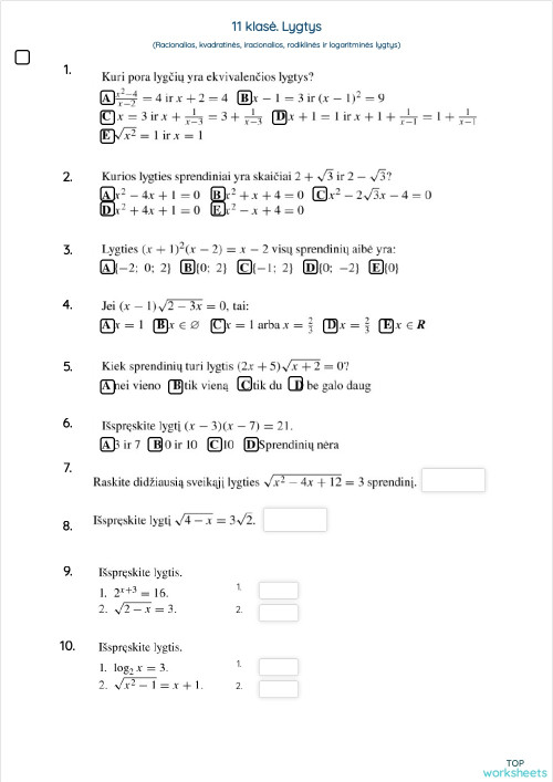 Matematika: interactive worksheets and online exercises | TopWorksheets