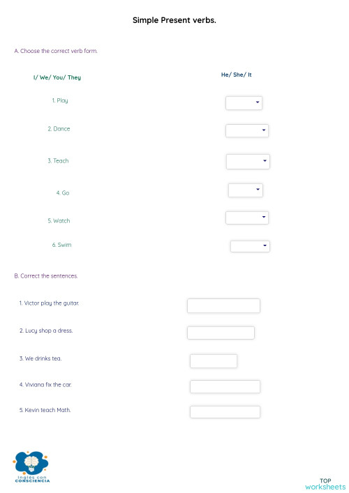 Simple Present verbs. Interactive worksheet | TopWorksheets