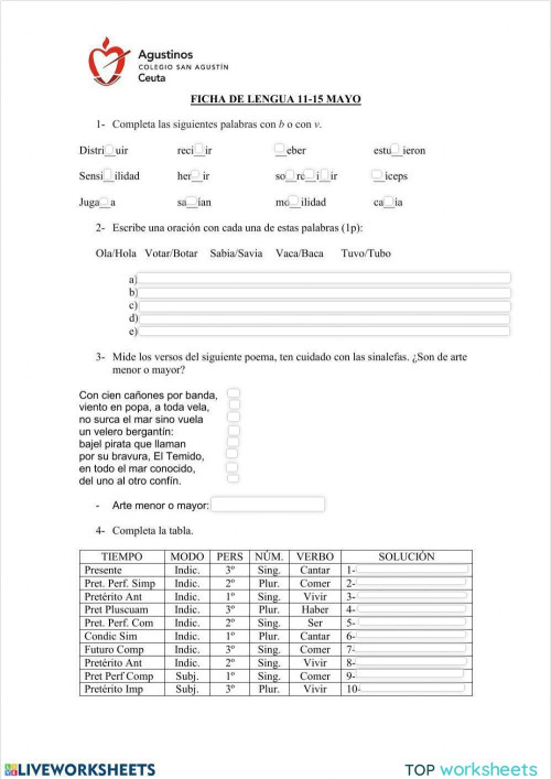 Repaso de Lengua. Ficha interactiva | TopWorksheets