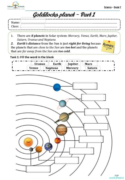 Goldilocks planet P1. Interactive worksheet | TopWorksheets