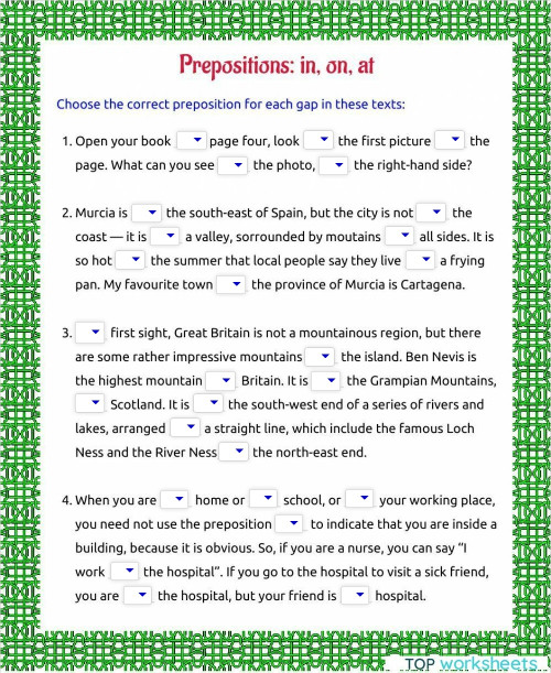 Prepositions of place: interactive worksheets and online exercises ...
