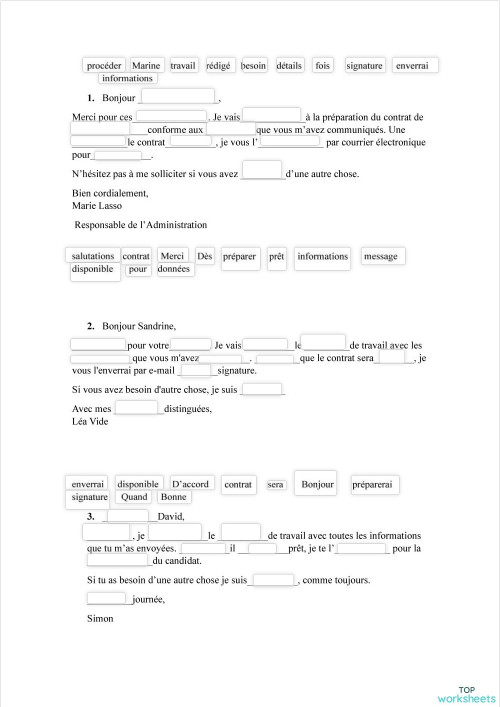 Pratique réponses mail. Fiche interactive | TopWorksheets