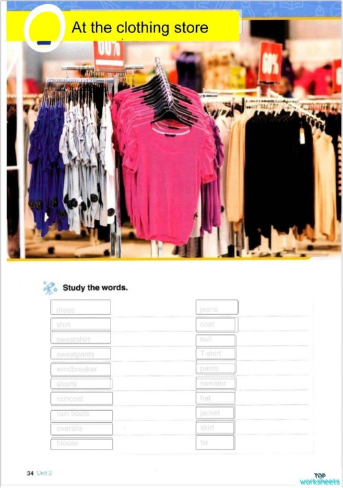 At the clothing store. Interactive worksheet | TopWorksheets