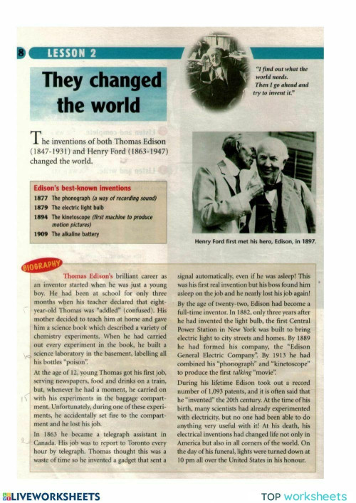 They changed the world. Interactive worksheet | TopWorksheets