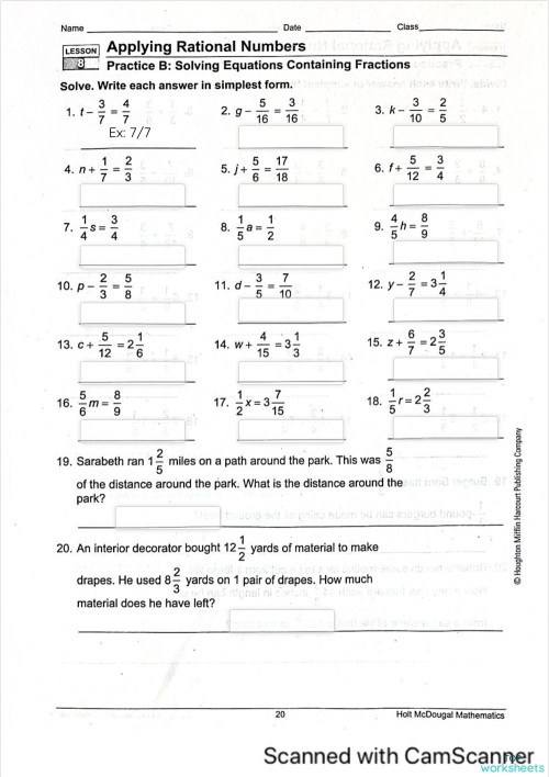 Lesson 3.8 Solving Equations Containing Fractions (7th). Interactive ...
