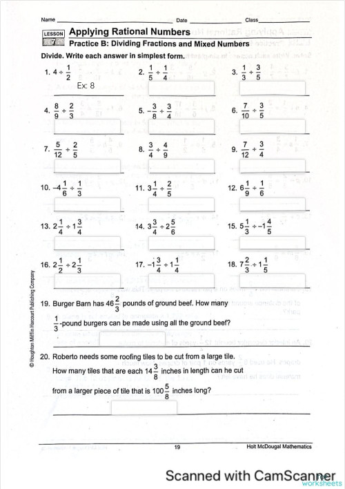 Lesson 3.7 Dividing Fractions and Mixed Numbers (7th). Interactive ...