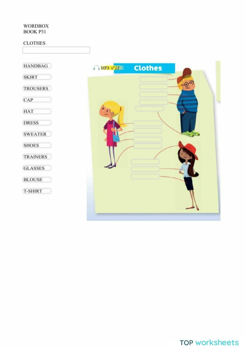 Book p31 wordbox clothes. Interactive worksheet | TopWorksheets