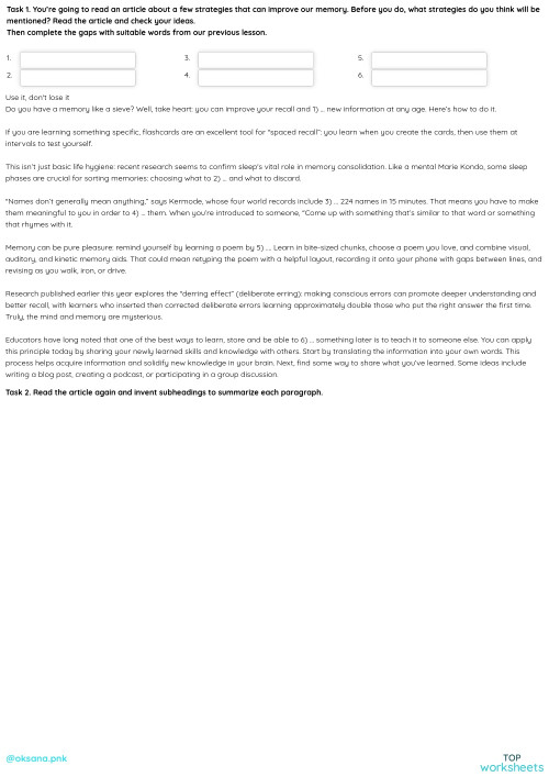 Lesson 12: Hack your memory (pre-class). Interactive worksheet ...