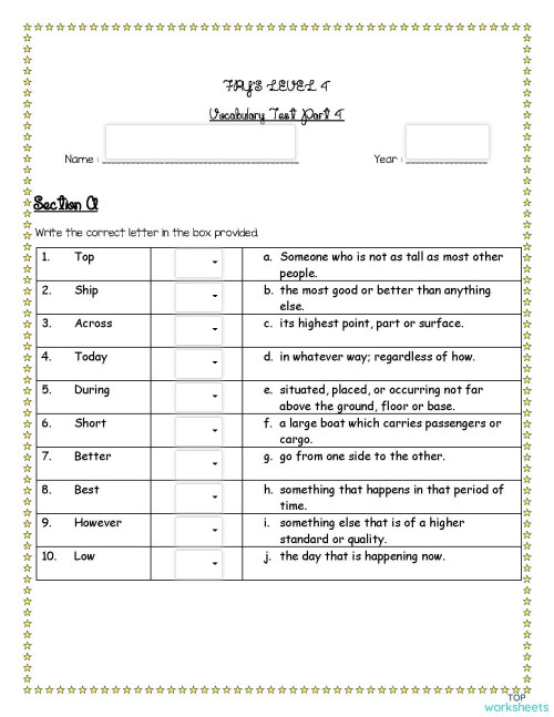 Fry's Vocabulary Level 4 Part 4. Interactive worksheet | TopWorksheets