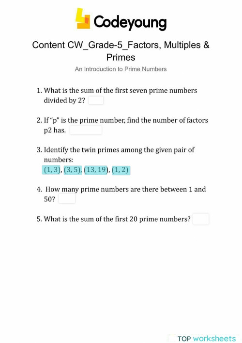 Content-CW-An Introduction to Prime Numbers. Interactive worksheet ...