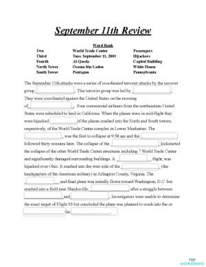 September 11th Review. Interactive worksheet | TopWorksheets