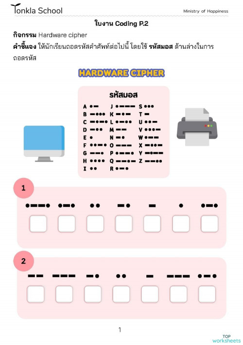 ใบงาน Coding P2 Hardware cipher ใบงานเชิงโต้ตอบ | TopWorksheets