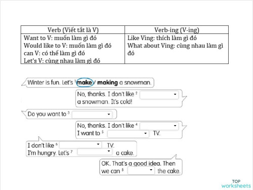 Verb and Ving kids29. Interactive worksheet | TopWorksheets