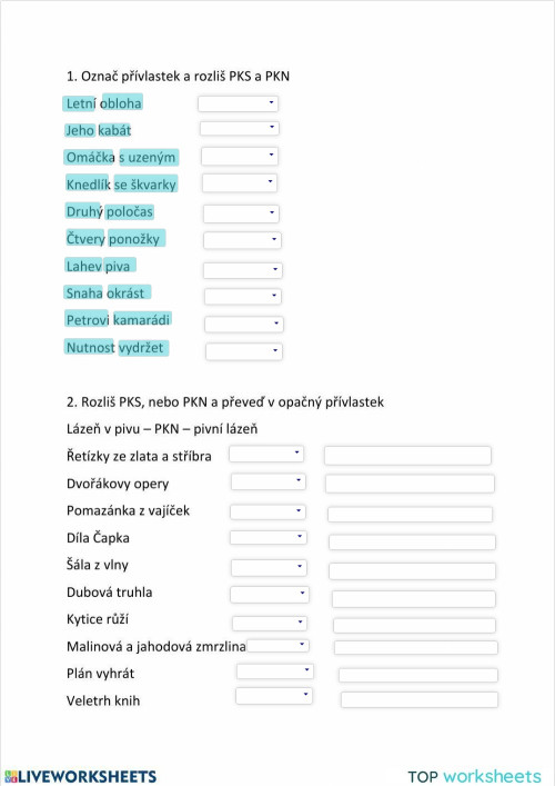Interaktivní pracovní listy a online cvičení v jazyce Čeština ...