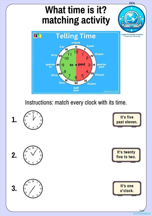 What time is it? matching activity. Interactive worksheet | TopWorksheets