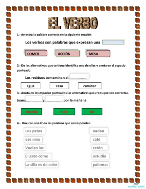EL VERBO COMO ACCIÓN. Ficha interactiva | TopWorksheets