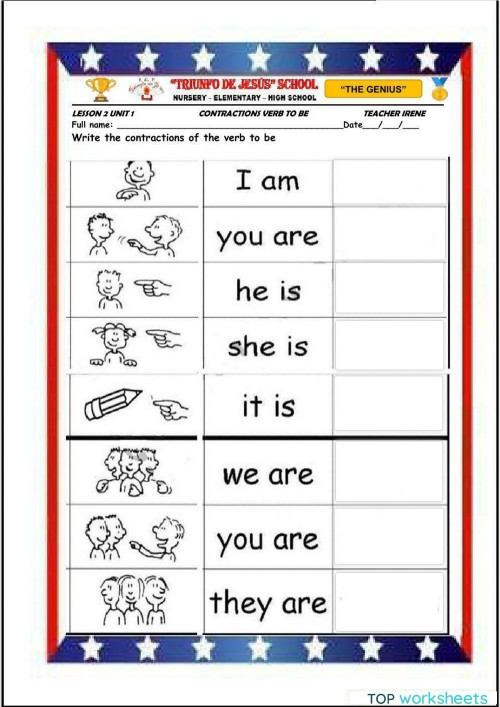 Contractions verb to be. Interactive worksheet | TopWorksheets