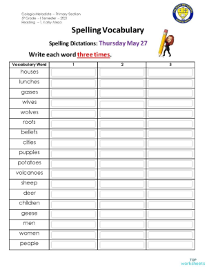 Spelling Vocabulary 5th Grade - May 24-28. Interactive worksheet ...