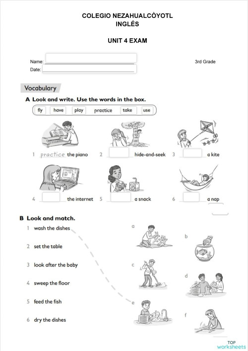 3rd Grade Unit 4 Exam. Ficha interactiva | TopWorksheets
