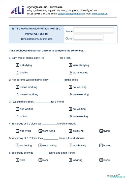 1EGK_L15_Practice Test 15. Interactive worksheet | TopWorksheets