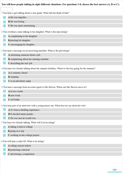 B2 First Exam Part 1 (Multiple choice). Interactive worksheet ...
