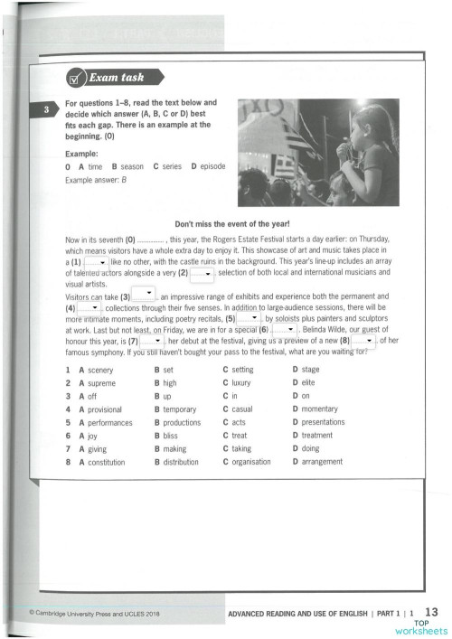 Reading and Use of English Part 1. Interactive worksheet | TopWorksheets