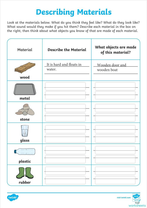 Describing materials. Interactive worksheet | TopWorksheets