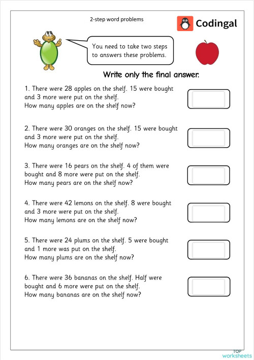 M_G02M08L38_WC01_Two-step word problems addition and subtraction. Interactive worksheet ...