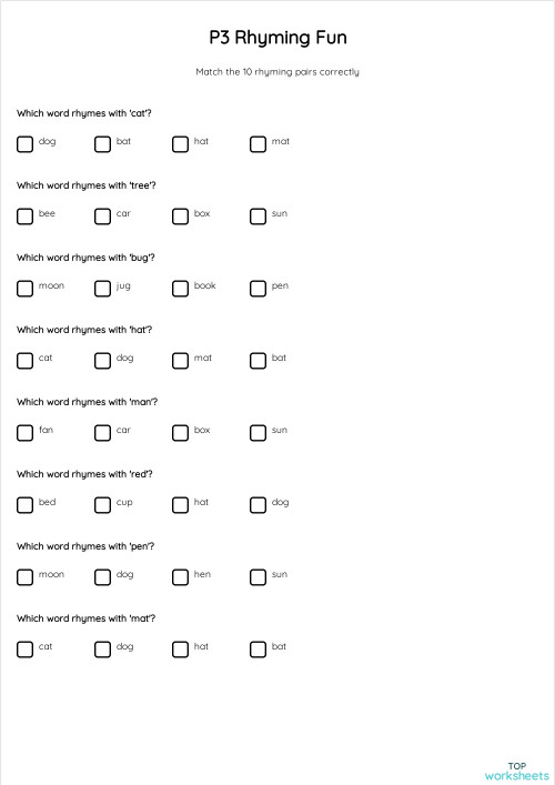 P3 Rhyming Fun. Interactive worksheet | TopWorksheets