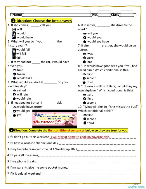 Worksheet 4 If-Clause ใบงานเชิงโต้ตอบ | TopWorksheets