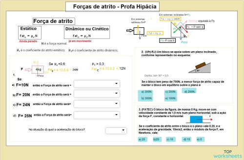 Força de atrito. Ficha interativa | TopWorksheets