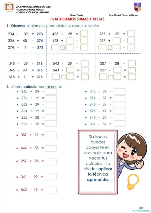 SUMAS Y RESTAS (Truco del 9 y del 8). Ficha interactiva | TopWorksheets