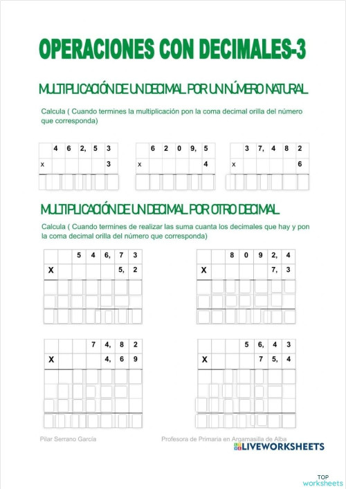 Operaciones con Decimales. Ficha interactiva | TopWorksheets