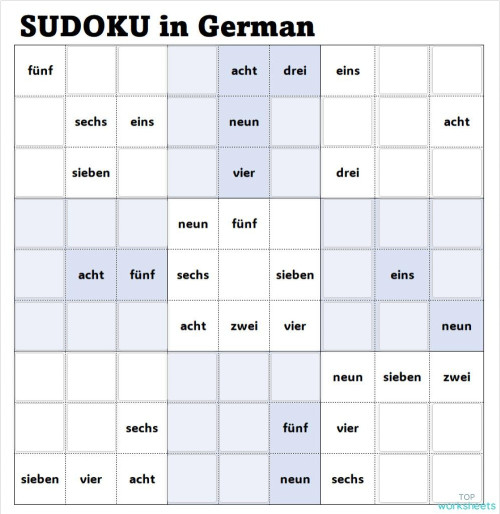 A1.1 - L1 Sudoku in German. Interaktives Arbeitsblatt | TopWorksheets
