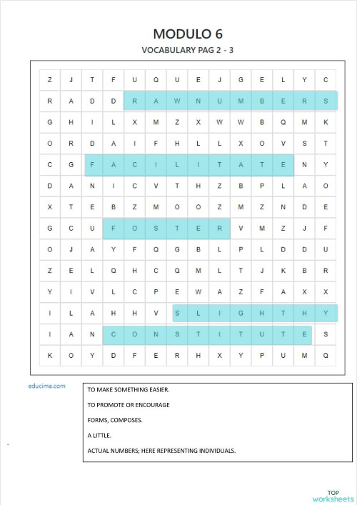 VOCABULARY MODULE 6 PAG 2 - 3. Interactive worksheet | TopWorksheets