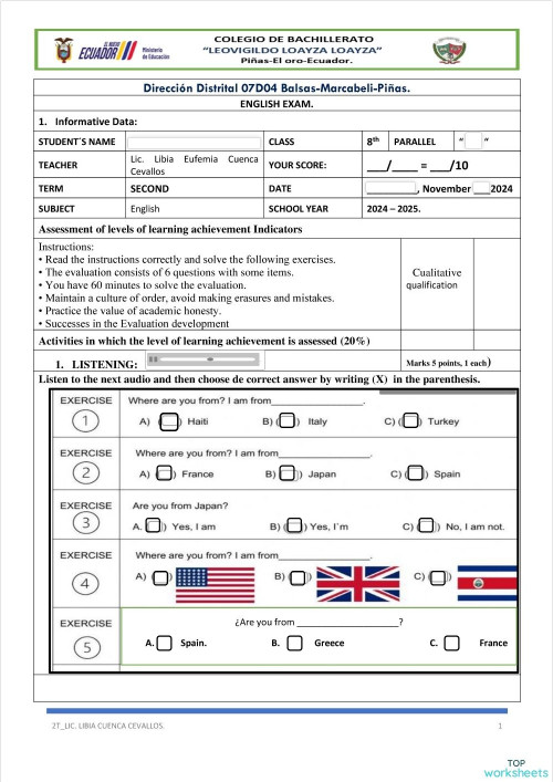 English exam 2T. Interactive worksheet | TopWorksheets