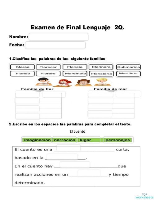 EXAMEN DE LENGUAJE DE 2DO. Ficha interactiva | TopWorksheets